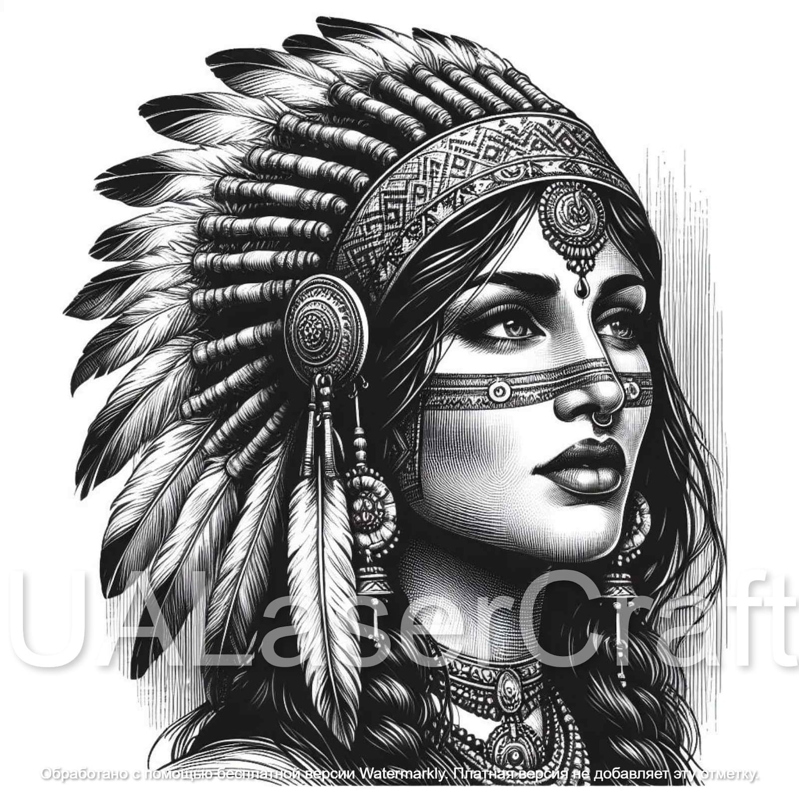 Indian Woman Clipart – Native American Digital Art – Printable Wall Art ...