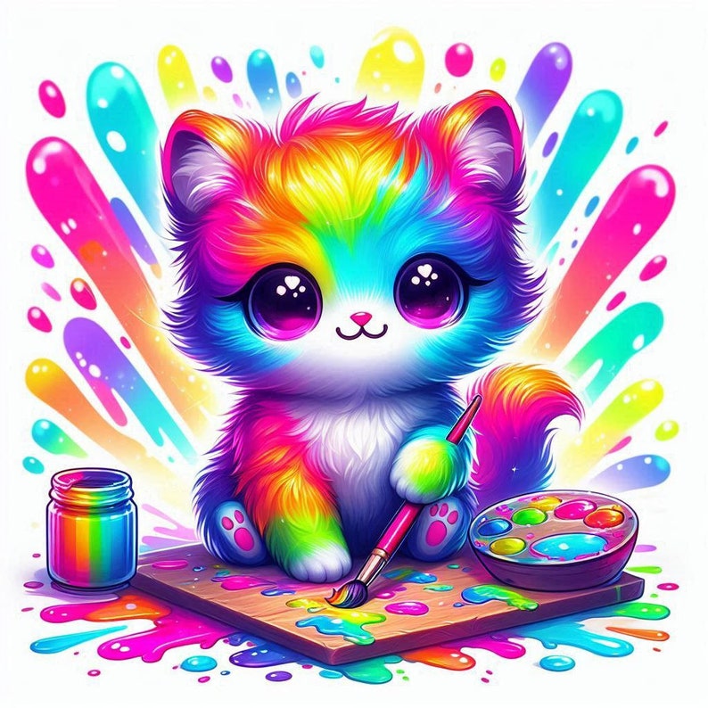 Watercolor Rainbow Kitten Clipart | Cat Colorful Sublimation Art | T ...