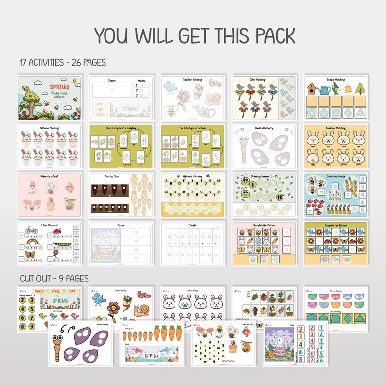 Spring Busy Book, Easter, Activity for Kids, Homeschool Learning Prints ...