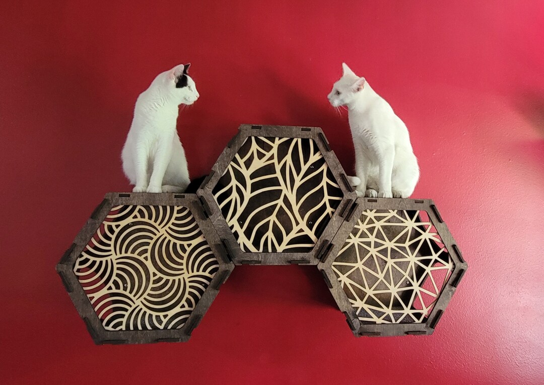 Honeycomb Cat Shelf Set Modern Wall-mounted Hexagon Furniture for Cats ...