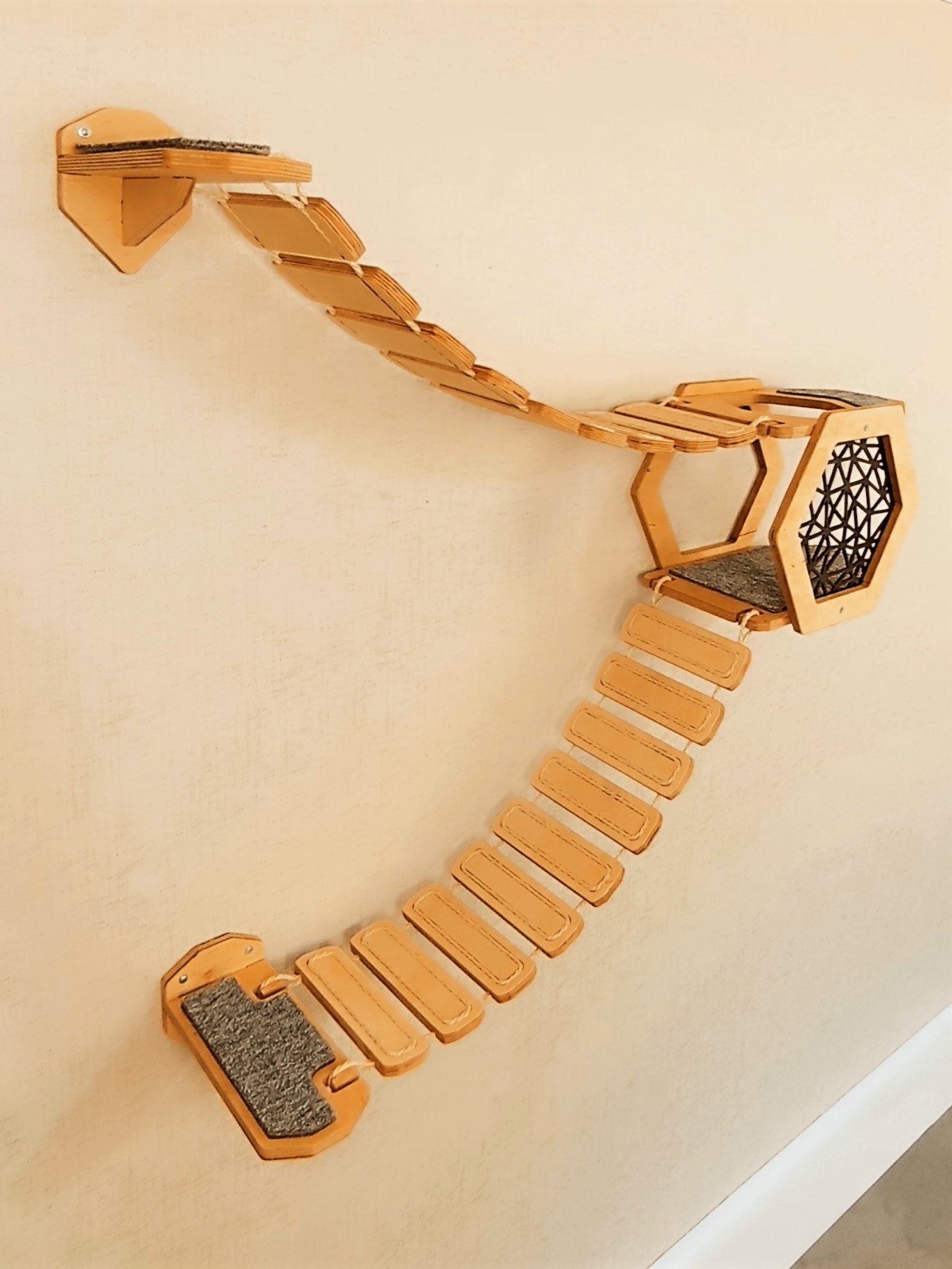 Twin Bridges Cat Shelf Wall Furniture for Cats, Floating Cat Steps ...