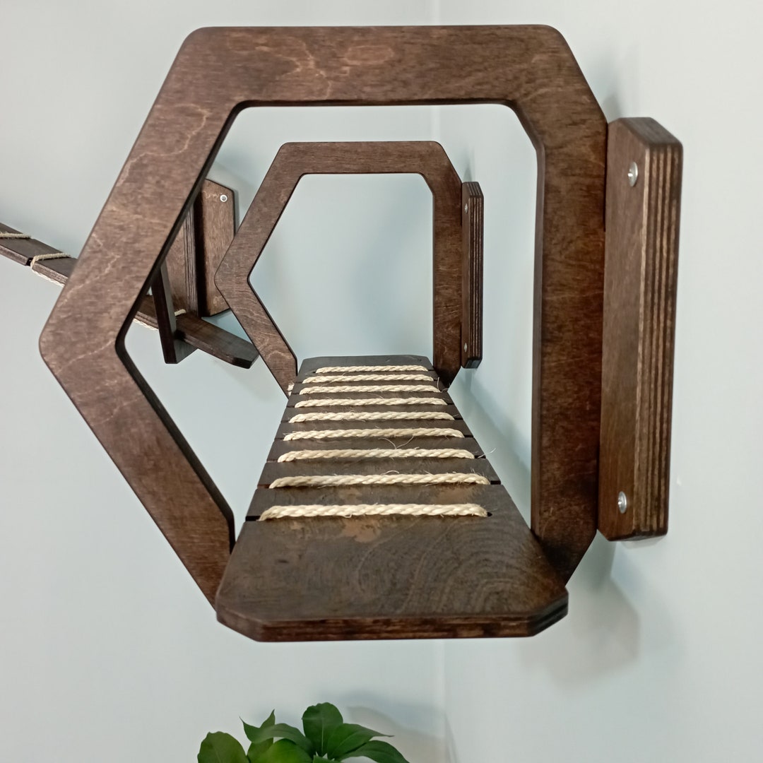 Modern Wall Mounted Cat Shelf: Plywood Perch With Sisal Rope - Etsy
