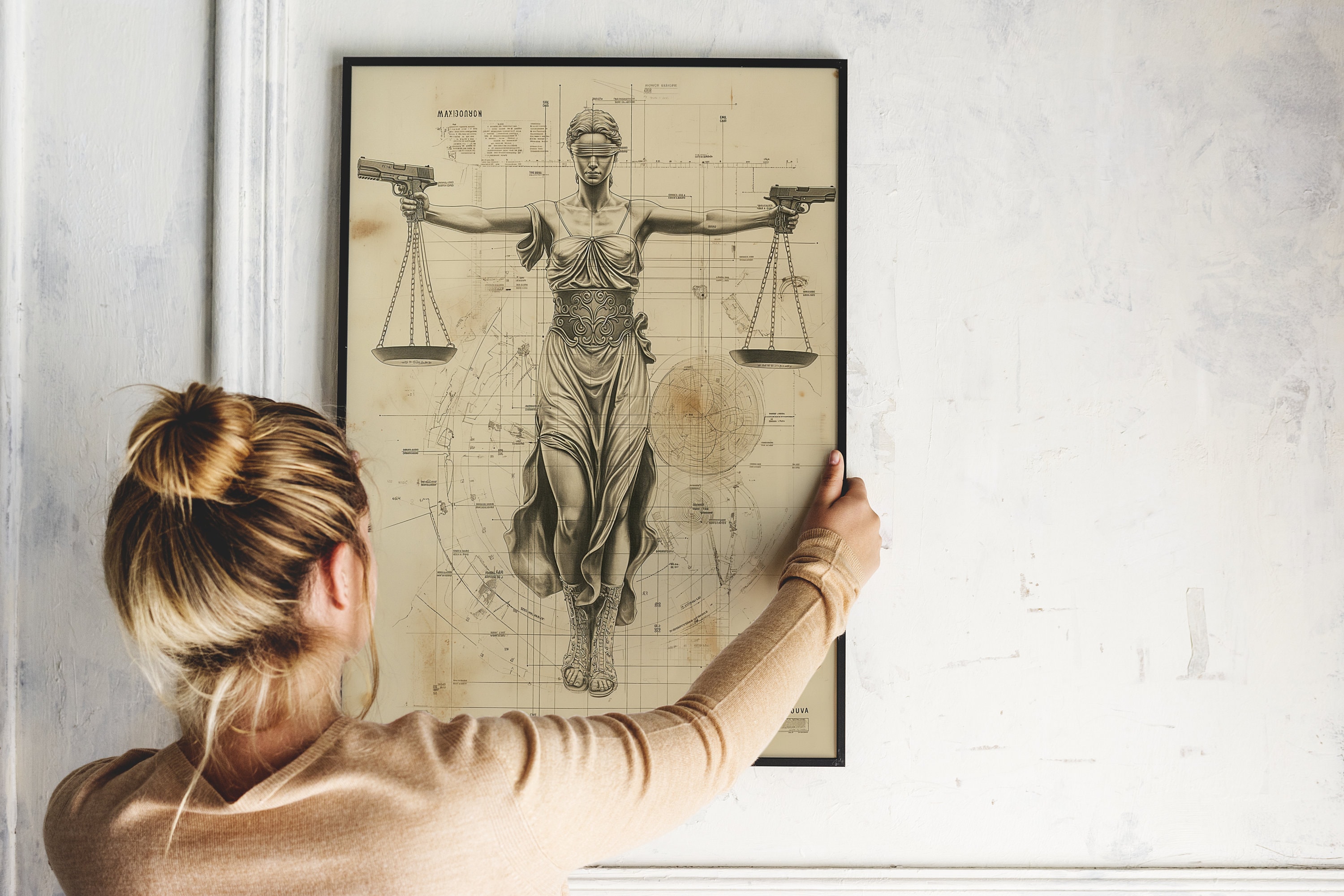Lady Justice Balance Guns Wall Art Print Digital Wall Art Themis Greek ...