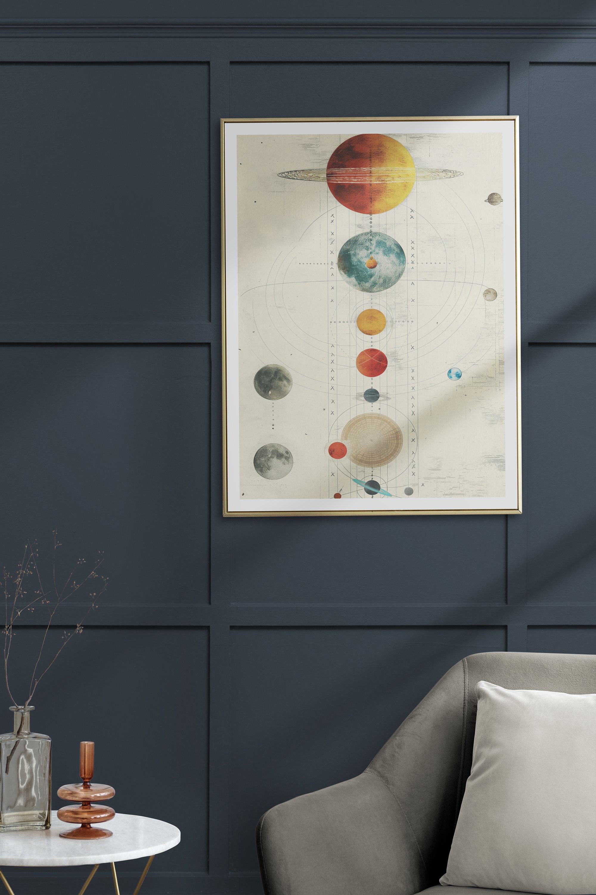 Vintage Solar System Illustration Poster Colorful Minimalist Planets ...