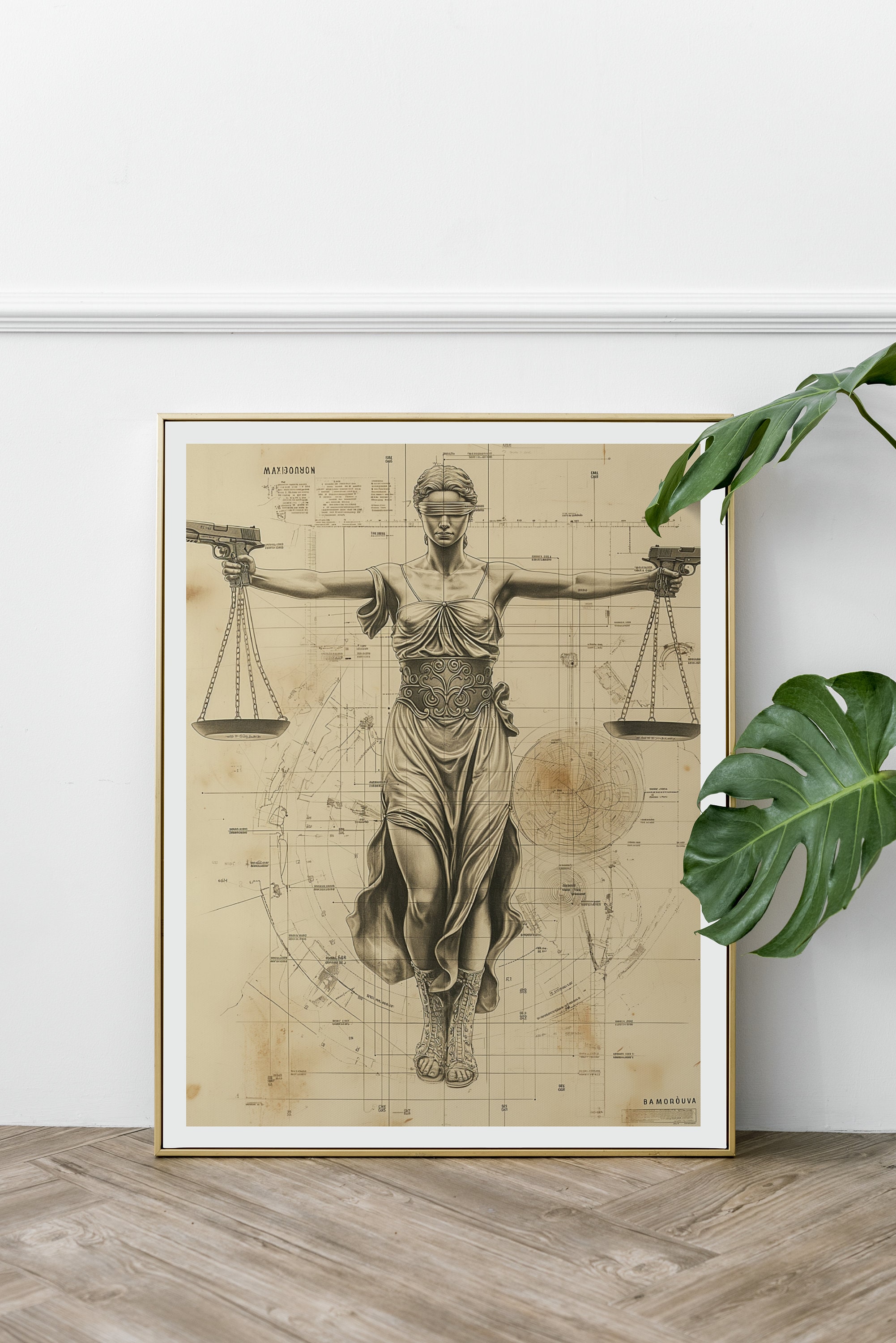 Lady Justice Balance Guns Wall Art Print Digital Wall Art Themis Greek ...