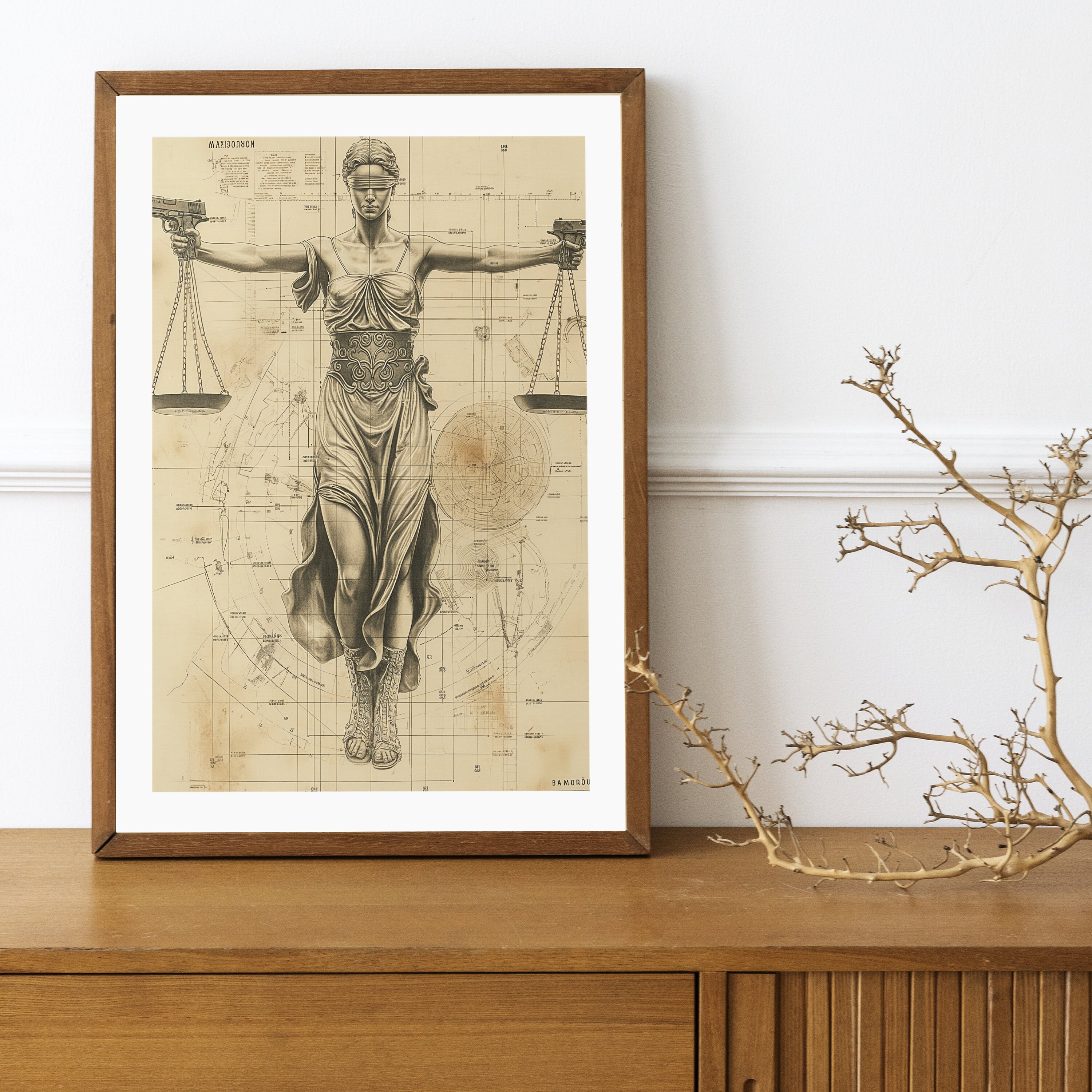 Lady Justice Balance Guns Wall Art Print Digital Wall Art Themis Greek ...