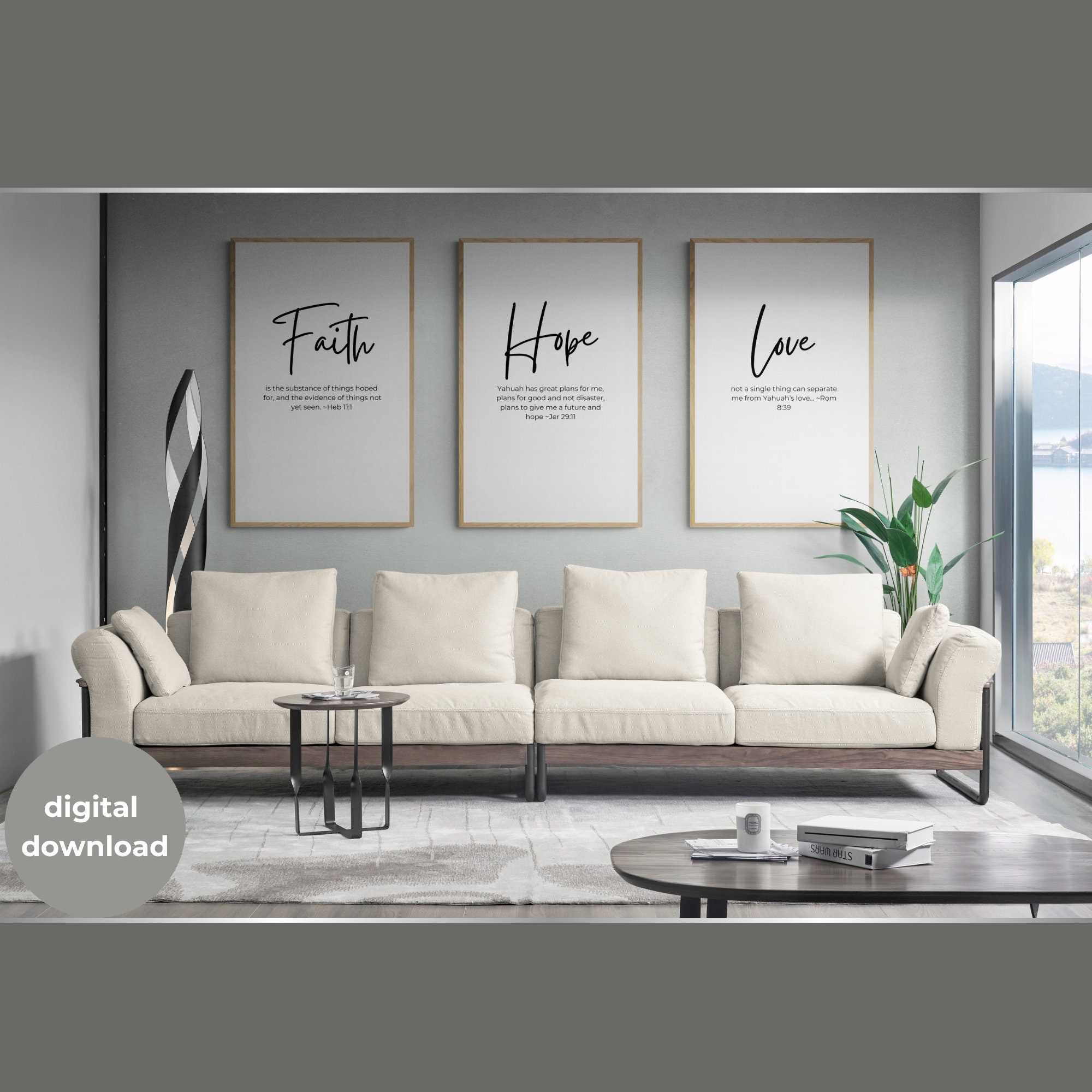 Set of 3 Christian Wall Art, Faith, Hope, Love, Wall Decor, Christian ...