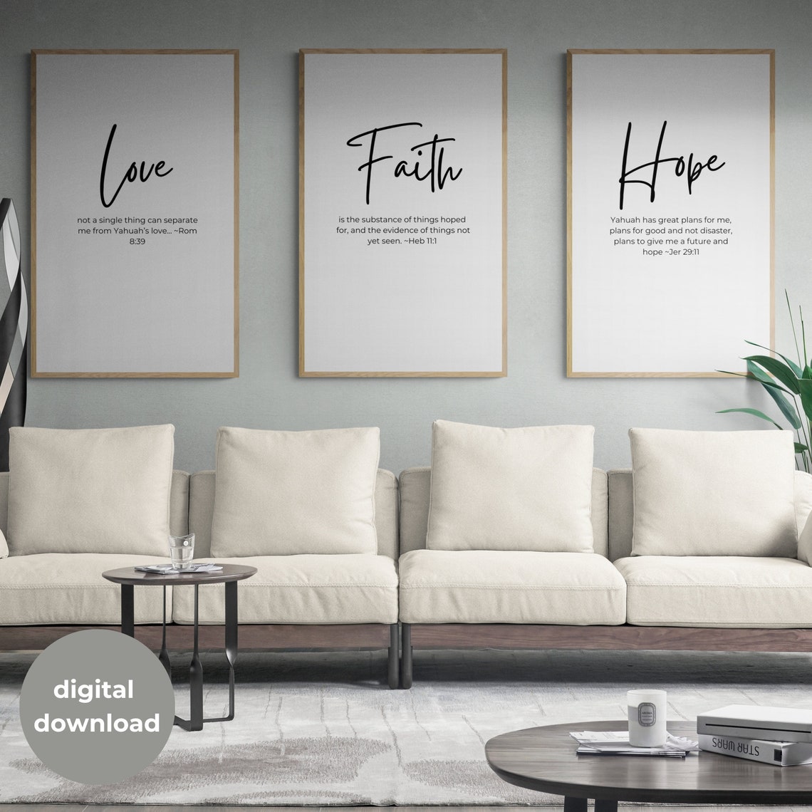 Set of 3 Christian Wall Art, Faith, Hope, Love, Wall Decor, Christian ...