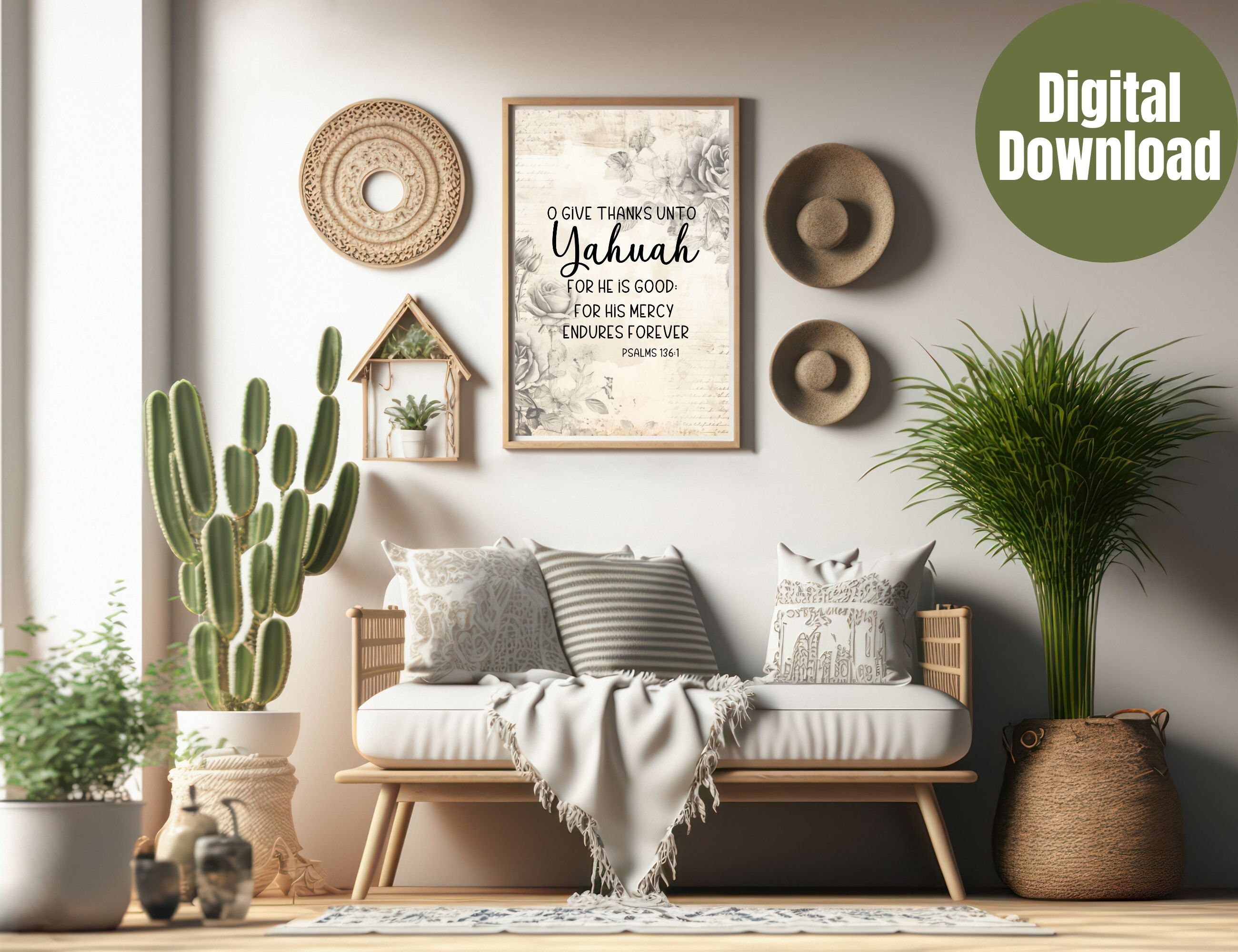 Psalm 136:1 Printable, Digital Wall Art, Scripture Wall Art, Modern Art ...