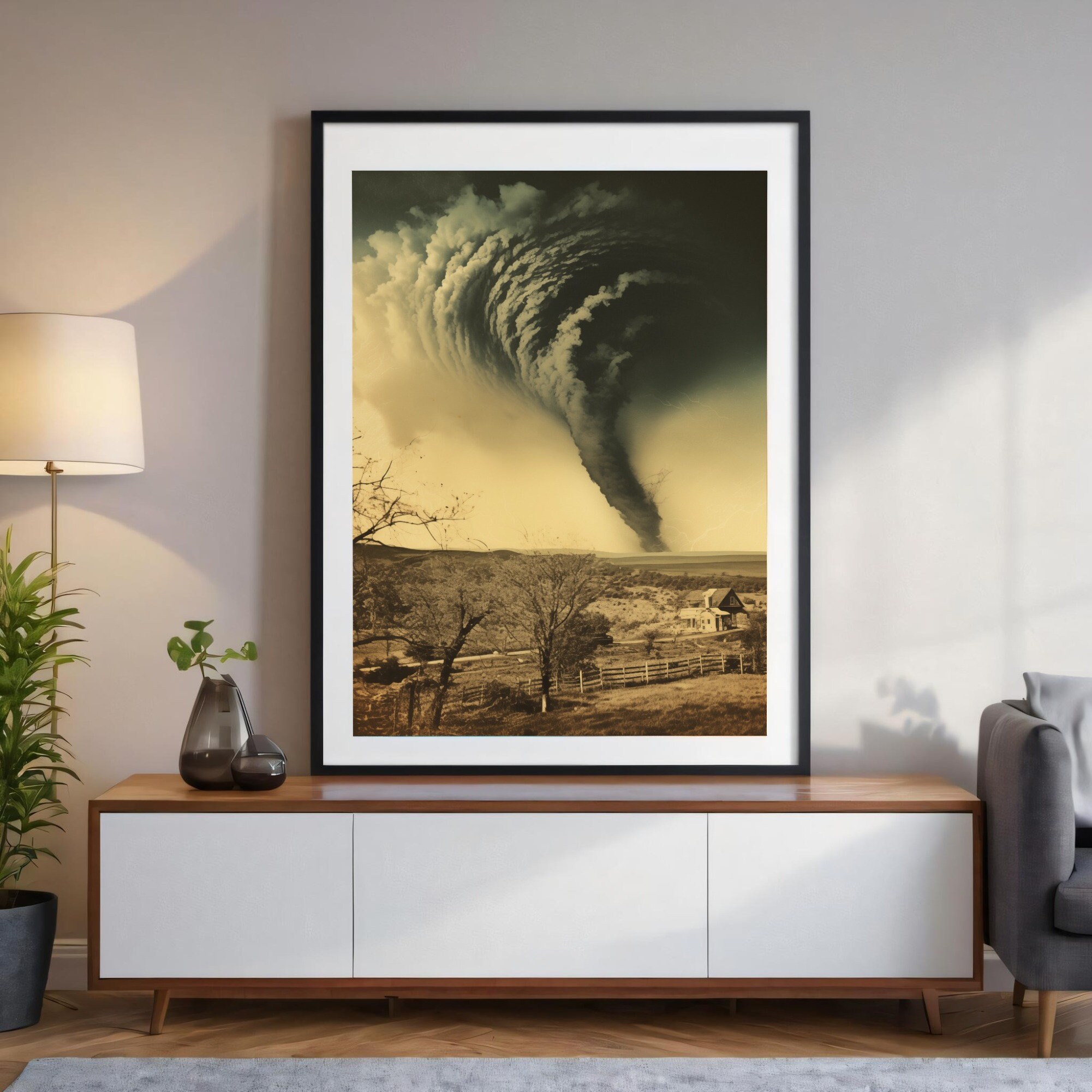 Vintage Tornado Landscape Print, Retro Storm Art, Country Scene Wall ...