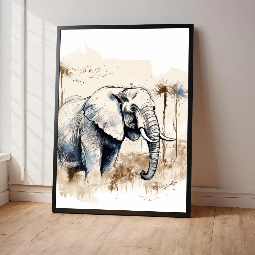 Elephant Calligraphy Art Print, Wildlife Ink Drawing, Nature Inspired ...