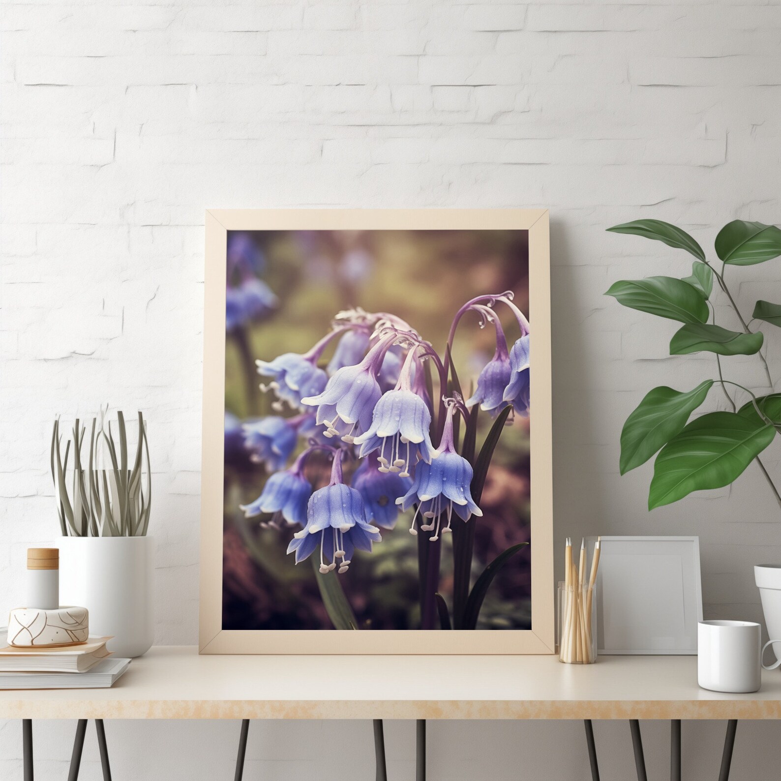 Vintage Bluebells Botanical Print, Rustic Floral Wall Art, Nature Close ...