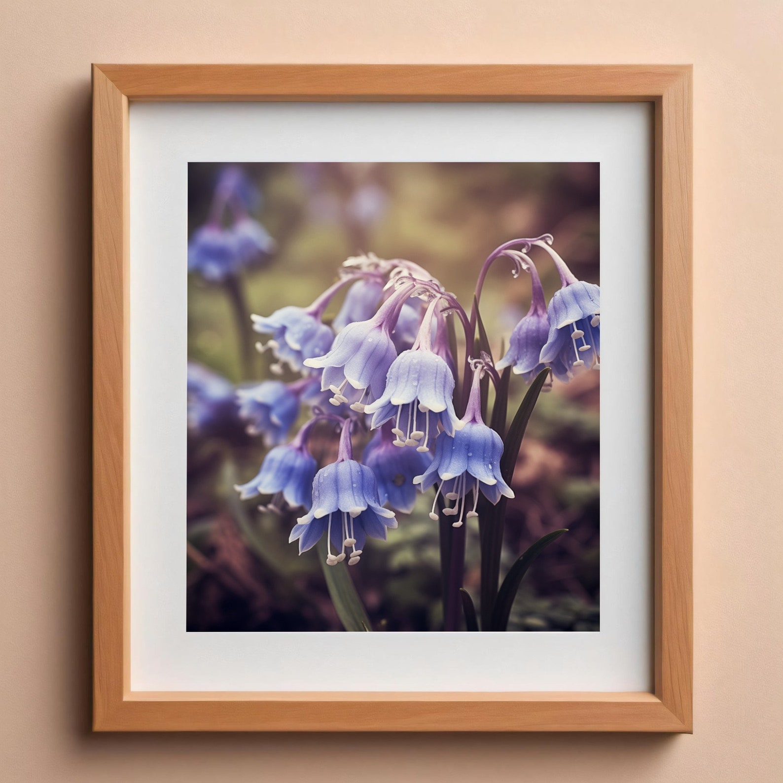 Vintage Bluebells Botanical Print, Rustic Floral Wall Art, Nature Close ...