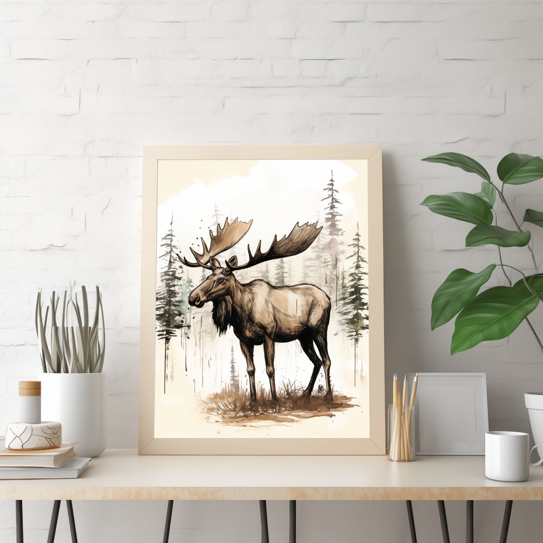 Moose Calligraphy Art Print, Wildlife Nature Drawing, Tundra Animal ...