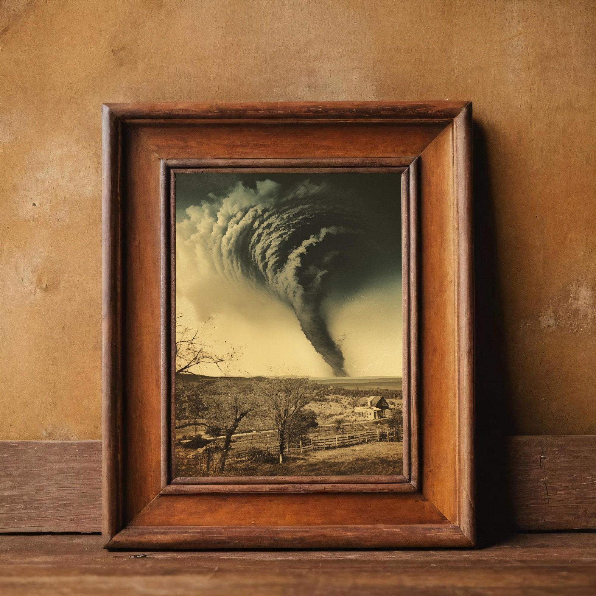 Vintage Tornado Landscape Print, Retro Storm Art, Country Scene Wall ...