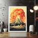 Vintage Volcano Eruption Art Print, Retro Nature Wall Decor, Minimalist ...