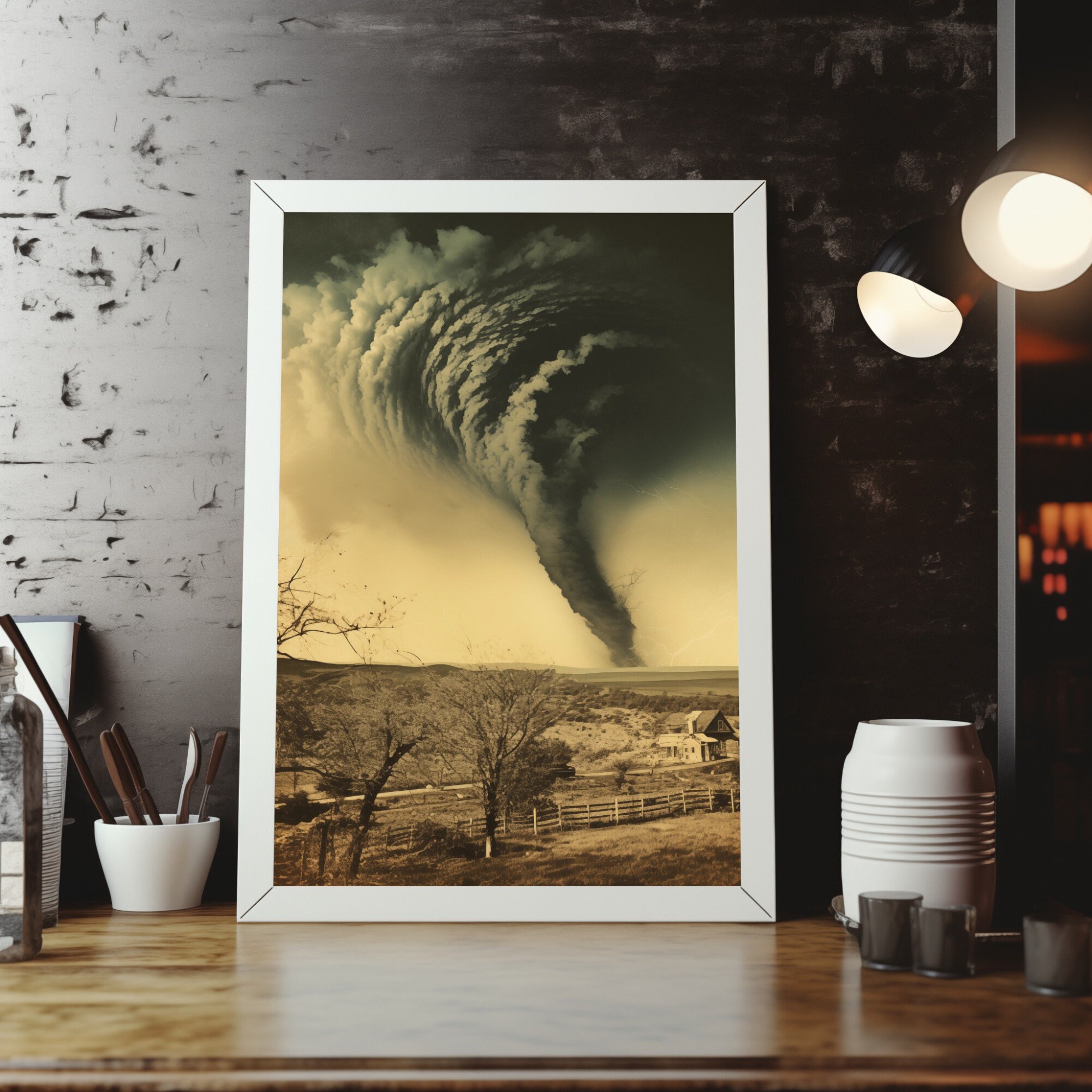 Vintage Tornado Landscape Print, Retro Storm Art, Country Scene Wall ...