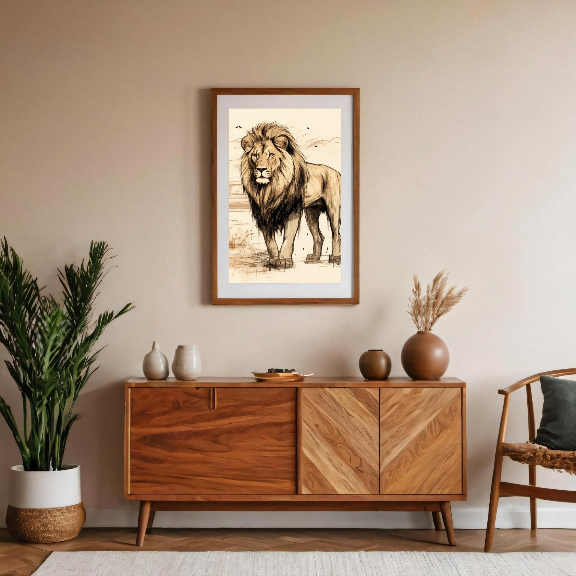 Lion Calligraphy Art Print, Safari Wildlife Decor, Water Colour Lion ...