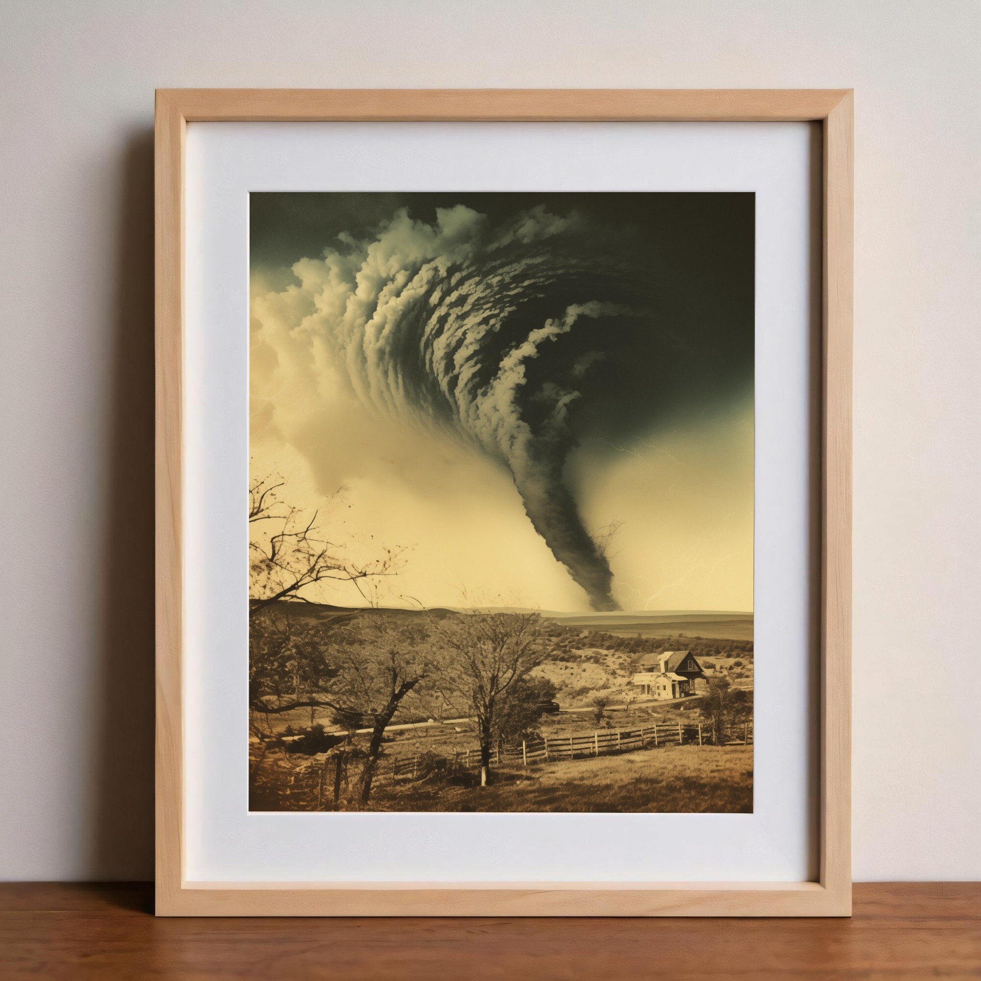 Vintage Tornado Landscape Print, Retro Storm Art, Country Scene Wall ...