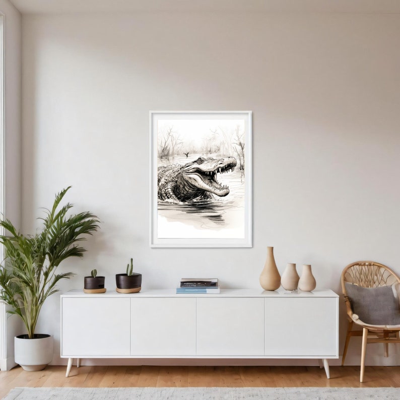 Crocodile Calligraphy Art Print, Marsh Habitat Drawing, Nature Inspired ...