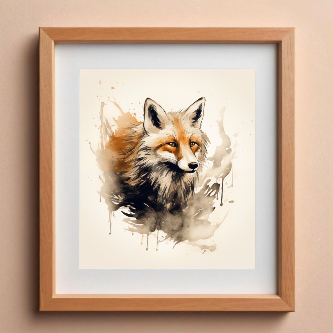 Fox Calligraphy Art Print, Vintage Style Fox Poster, Inky Brush Stroke ...