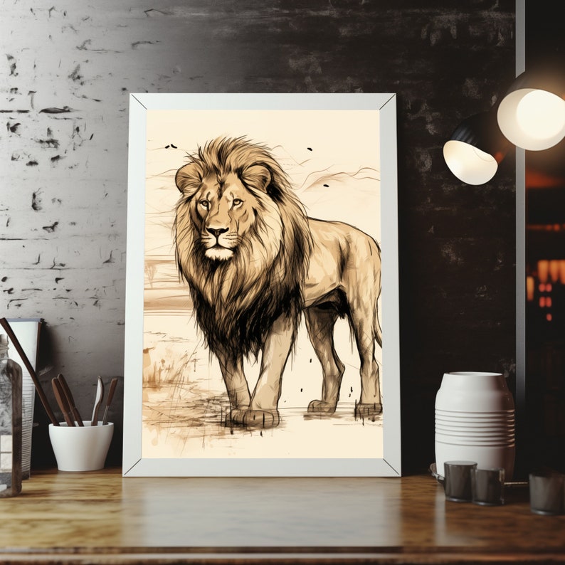 Lion Calligraphy Art Print, Safari Wildlife Decor, Water Colour Lion ...