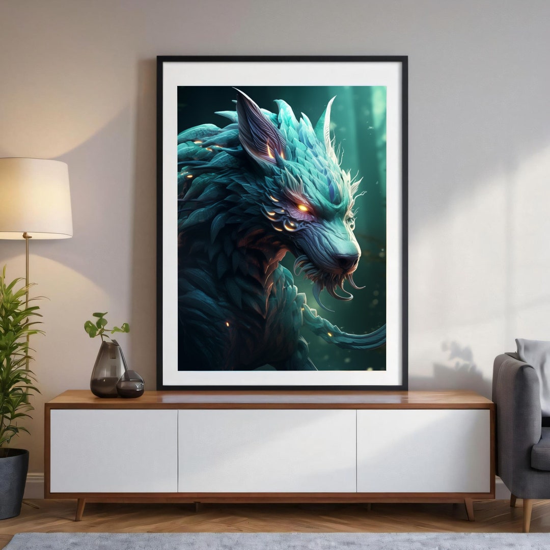 Fantasy Wolf Lizard Hybrid Art Print, Mythical Creature Poster, Magical ...