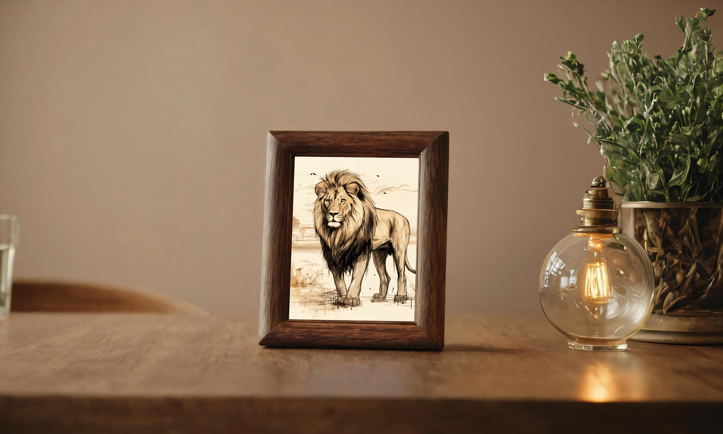 Lion Calligraphy Art Print, Safari Wildlife Decor, Water Colour Lion ...
