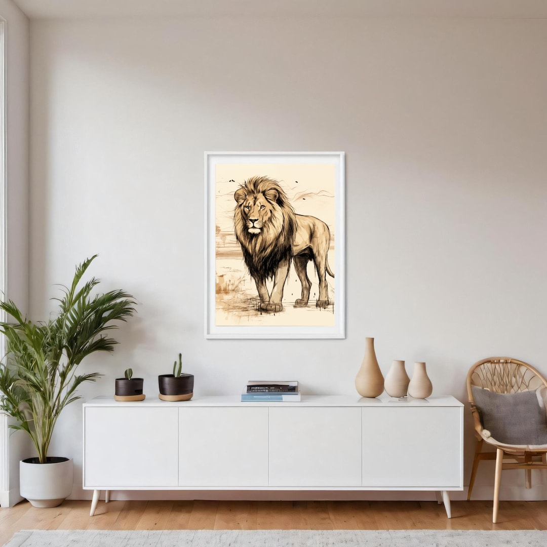 Lion Calligraphy Art Print, Safari Wildlife Decor, Water Colour Lion ...