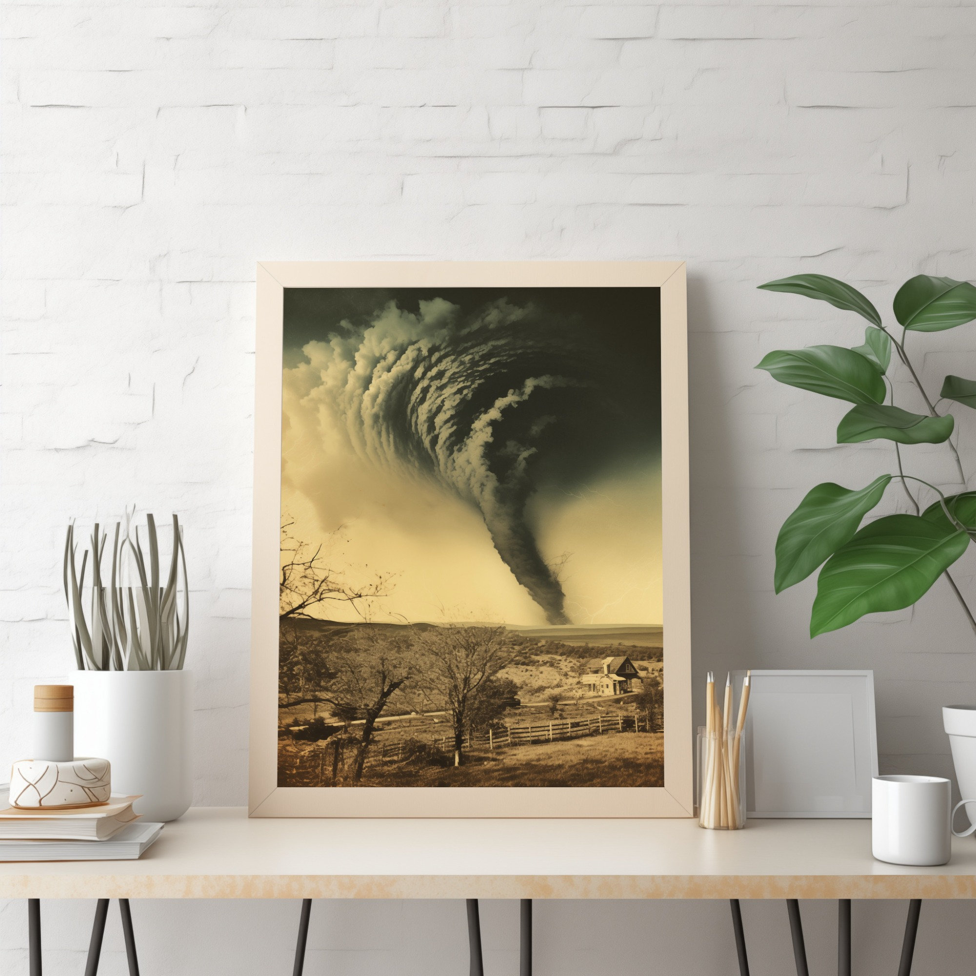 Vintage Tornado Landscape Print, Retro Storm Art, Country Scene Wall ...