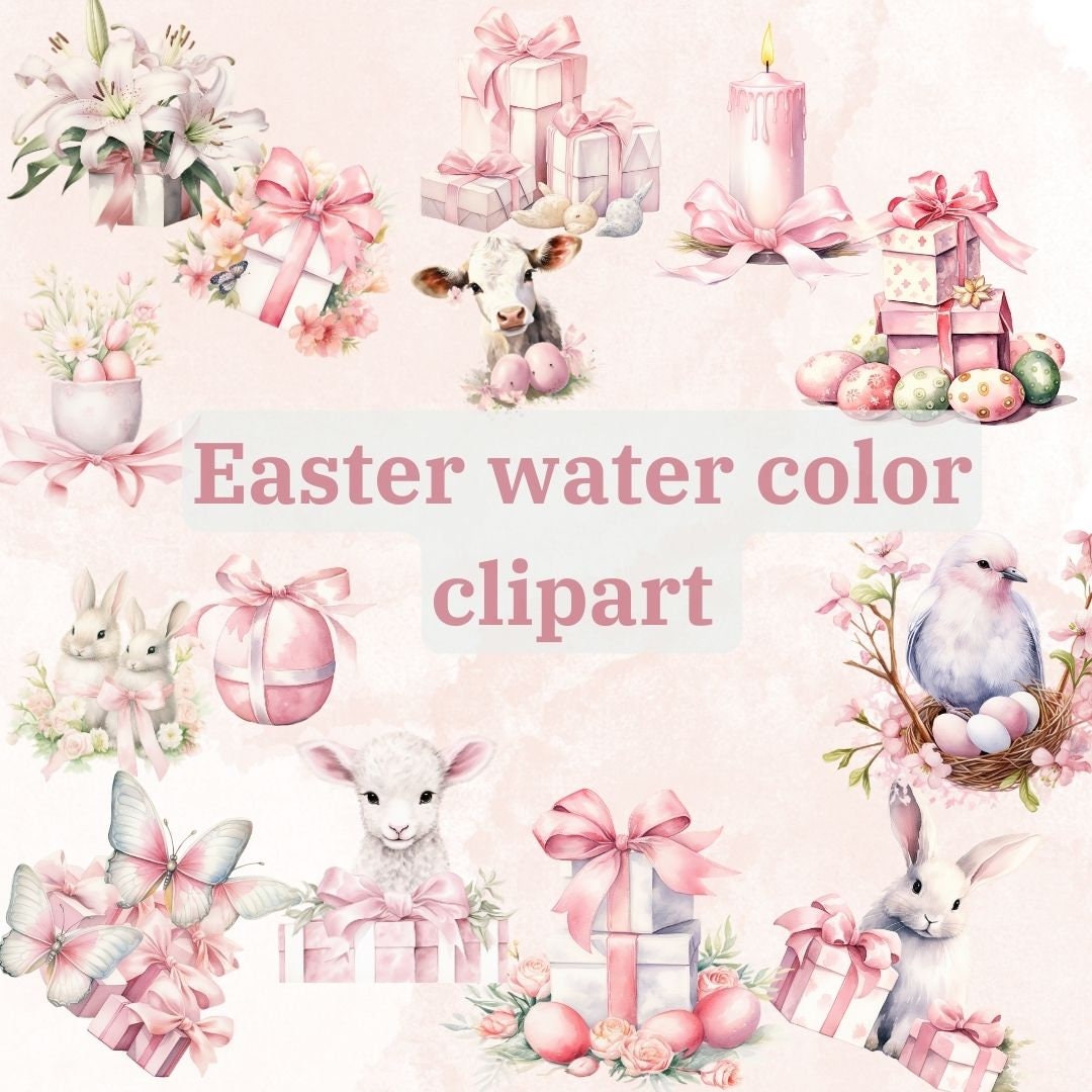 Easter Clipart | 16 Watercolor Easter PNG Bundle, Easter Basket, Easter ...