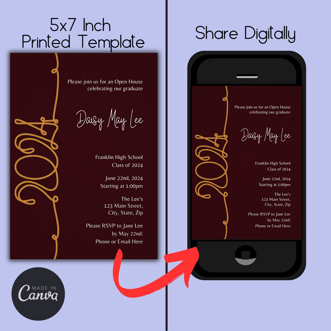 Maroon 2024 Graduation Party Invitation Customizable Full Photo Back ...
