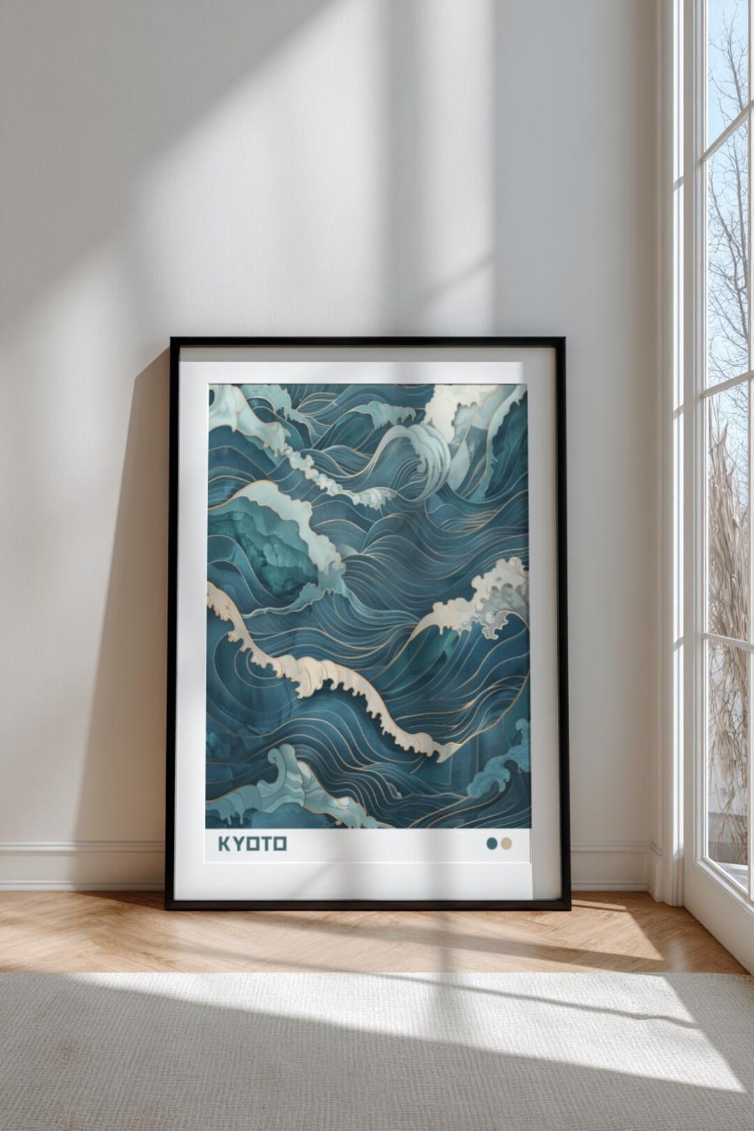 Kyoto Japanese Wave Wall Art Printable | Teal Ocean Abstract Poster ...