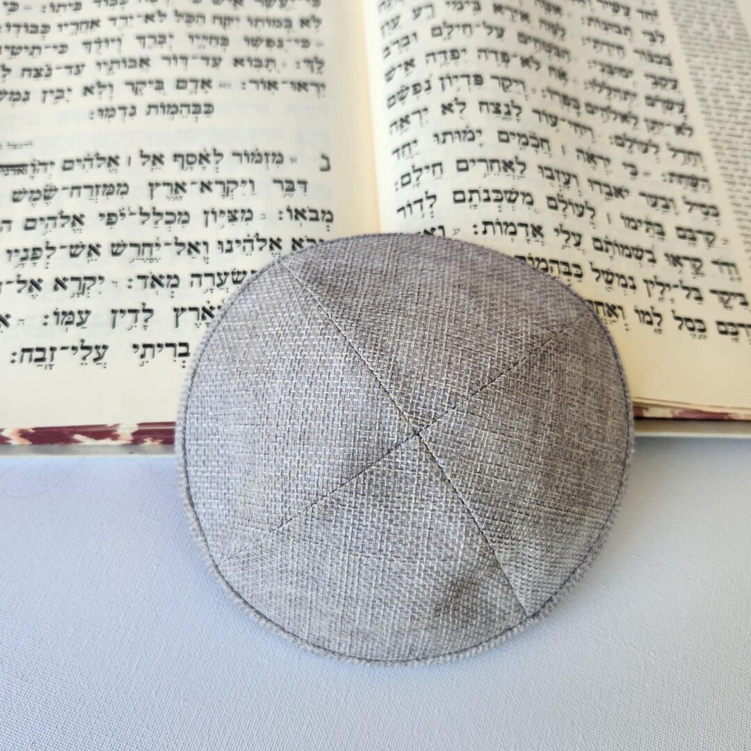 Gray Linen Kippah With Clip - 100% Cotton Handmade Kippah for Wedding ...