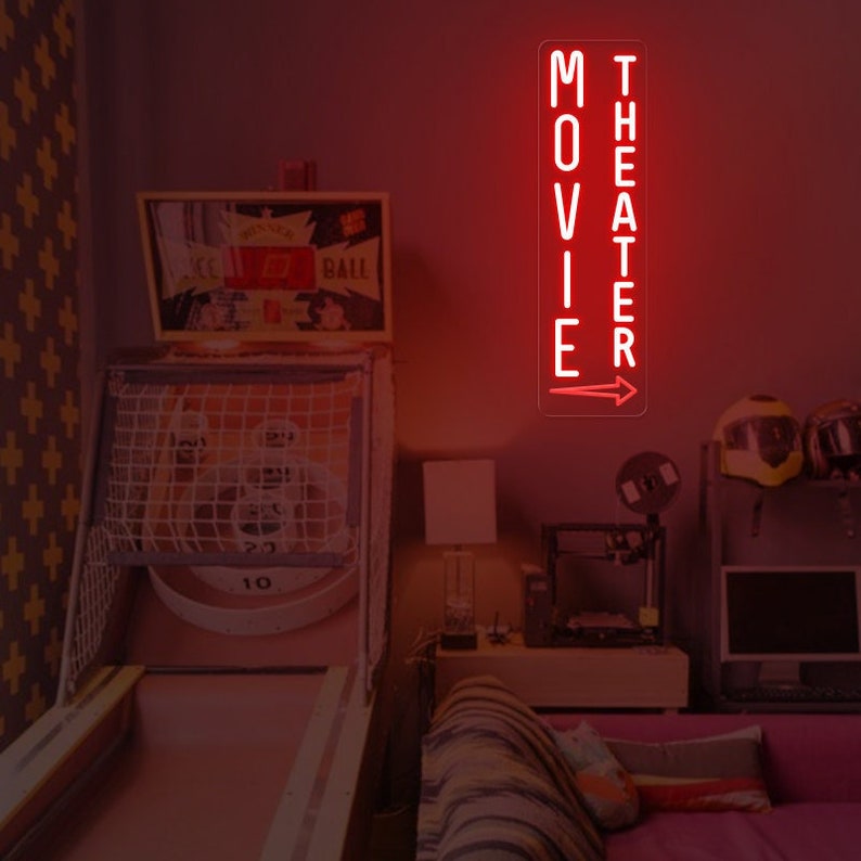 MOVIE THEATER Neon Sign, Movie Led Neon, Vertical Led Light Signs for ...