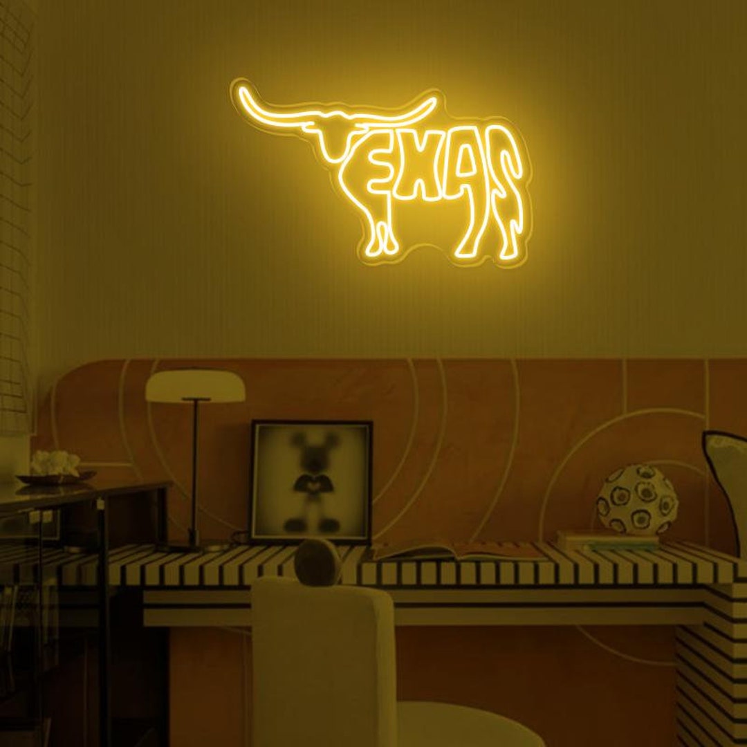 Longhorn Bull Texas Neon Sign, Bull Neon Sign, Texas Longhorn Bull Wall ...