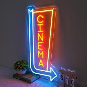 Cinema Arrow Neon Sign, Cinema Led Light, Theater Wall Decor, Movie ...