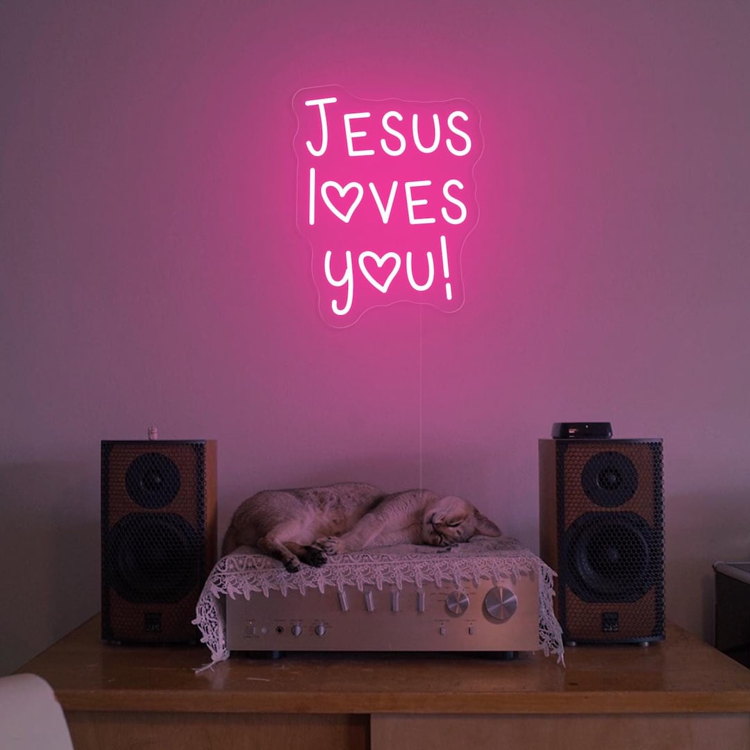 Jesus Loves You Neon Sign, Religious Wall Decor, Jesus Led Light Sign ...