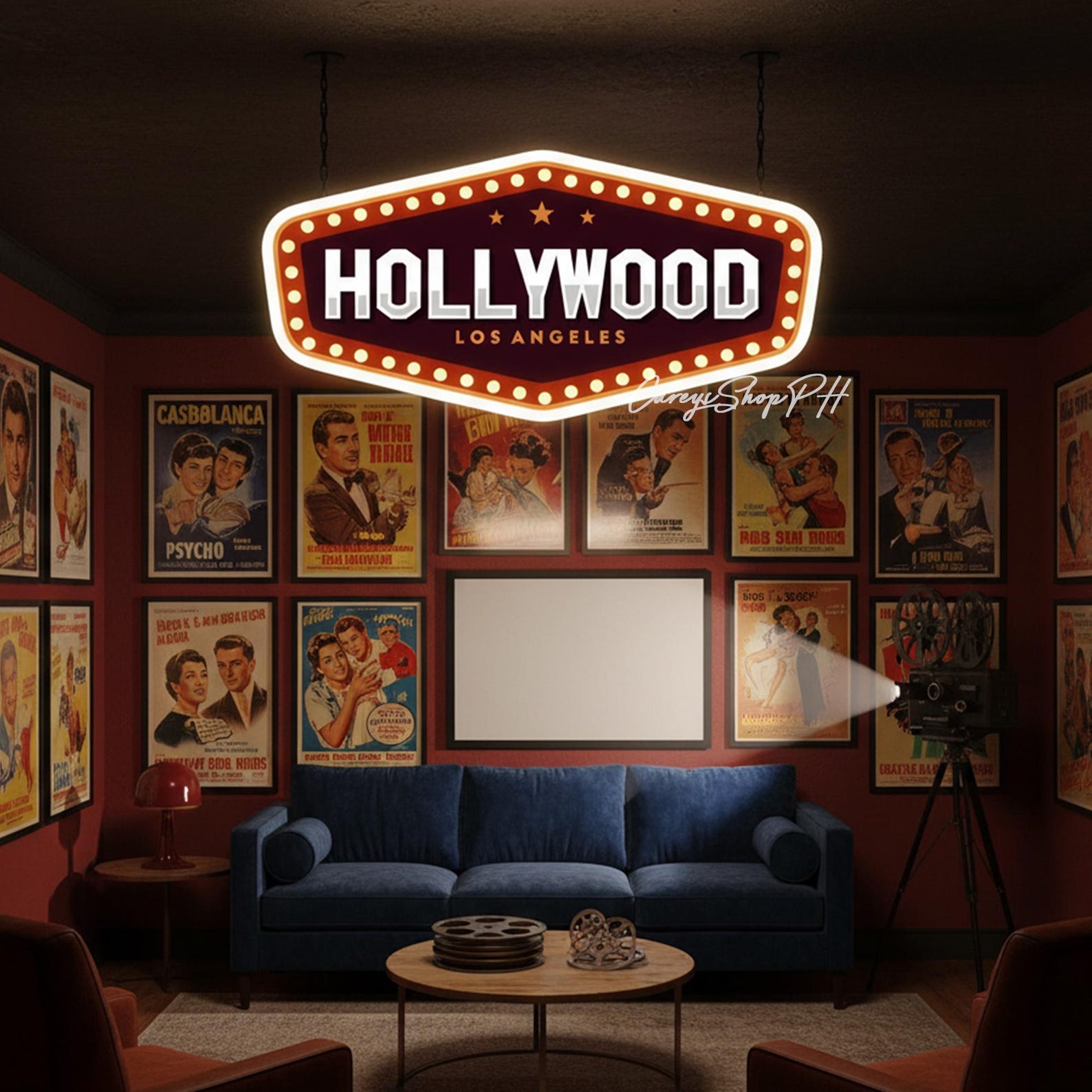 Hollywood Marquee Sign, Home Theater Wall Decor, Movie Lovers Gift ...