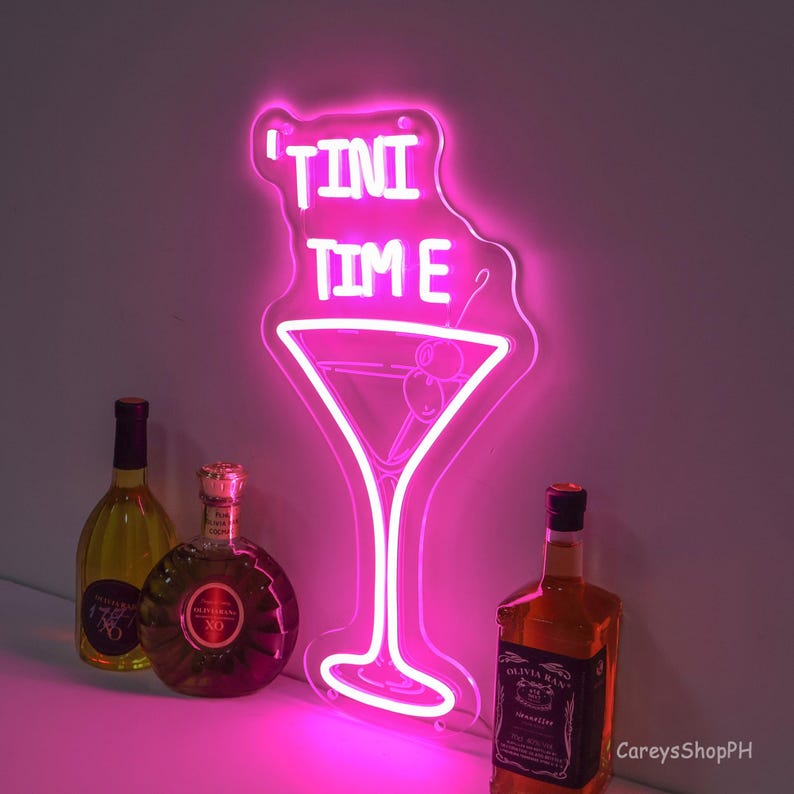 Tini Time Neon Sign, Martini Neon Sign for Bars, Elegant Cocktail Glass ...