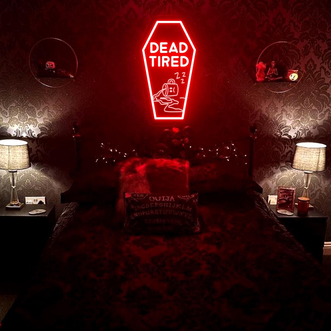Dead Tired Neon Sign, Coffee Coffin Neon, Custom Shop Signage, Gothic ...