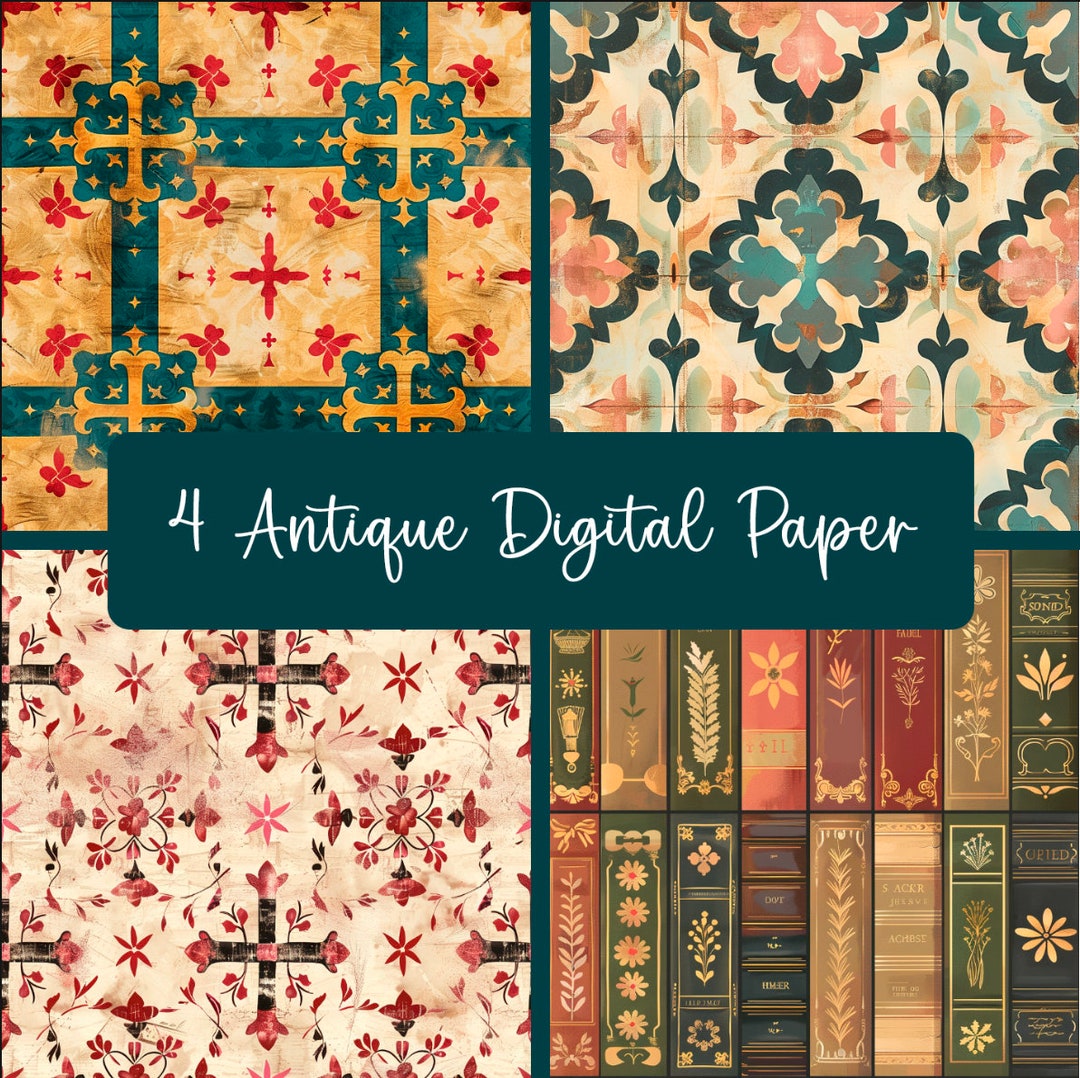 Antique Digital Paper Antique Gift Wrap Religious Cross Digital Paper ...