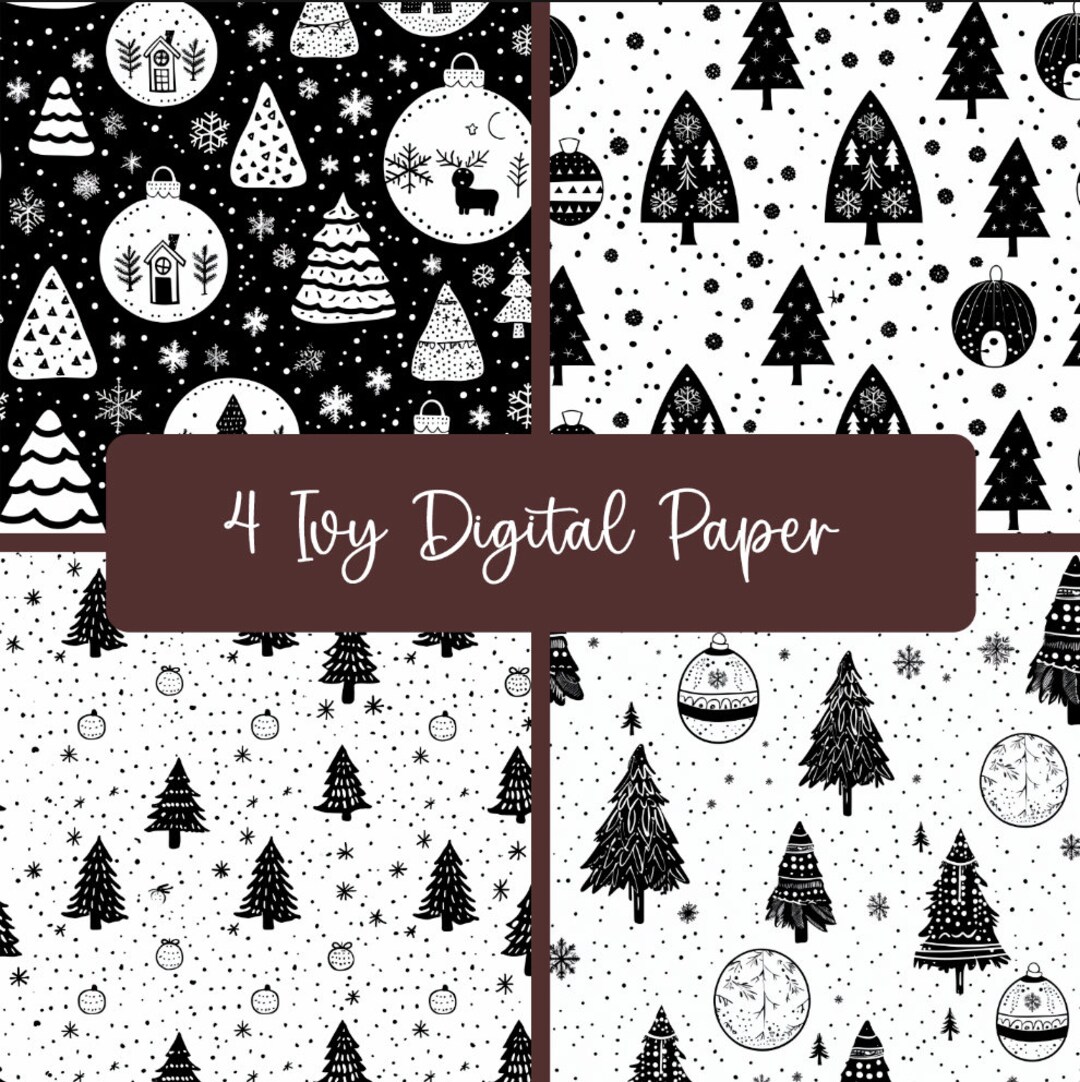 Black and White Christmas Digital Paper, Christmas Scrapbook Pages ...