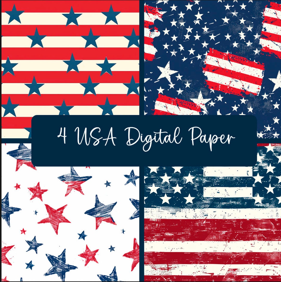 USA Patriotic Digital Paper Pack, 4th of July Digital Paper Gift Wrap ...