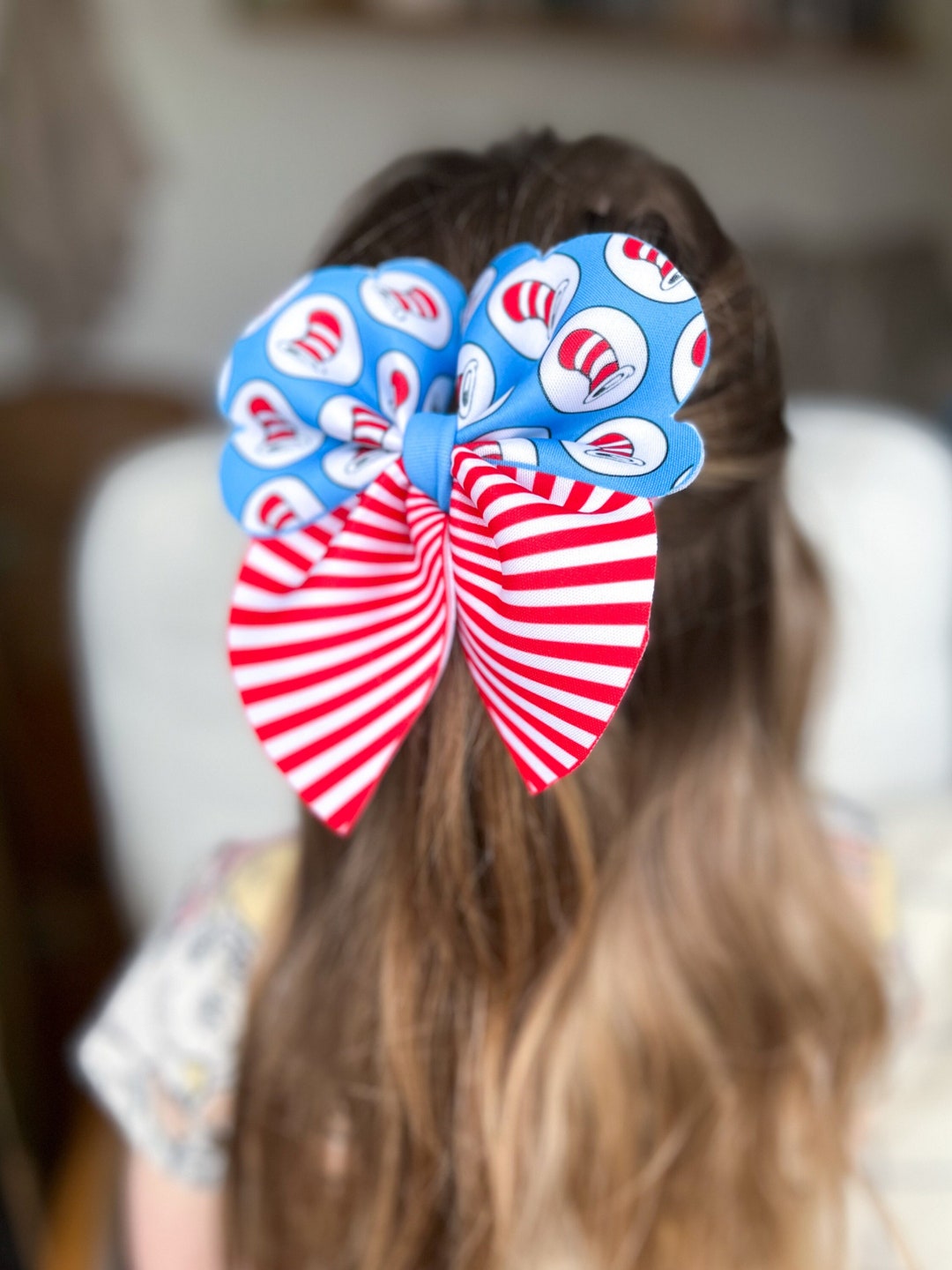 Cat in the Hat Inspired Hair Bow, Dr Seuss Bow, Big Bubble Bow, Back to ...
