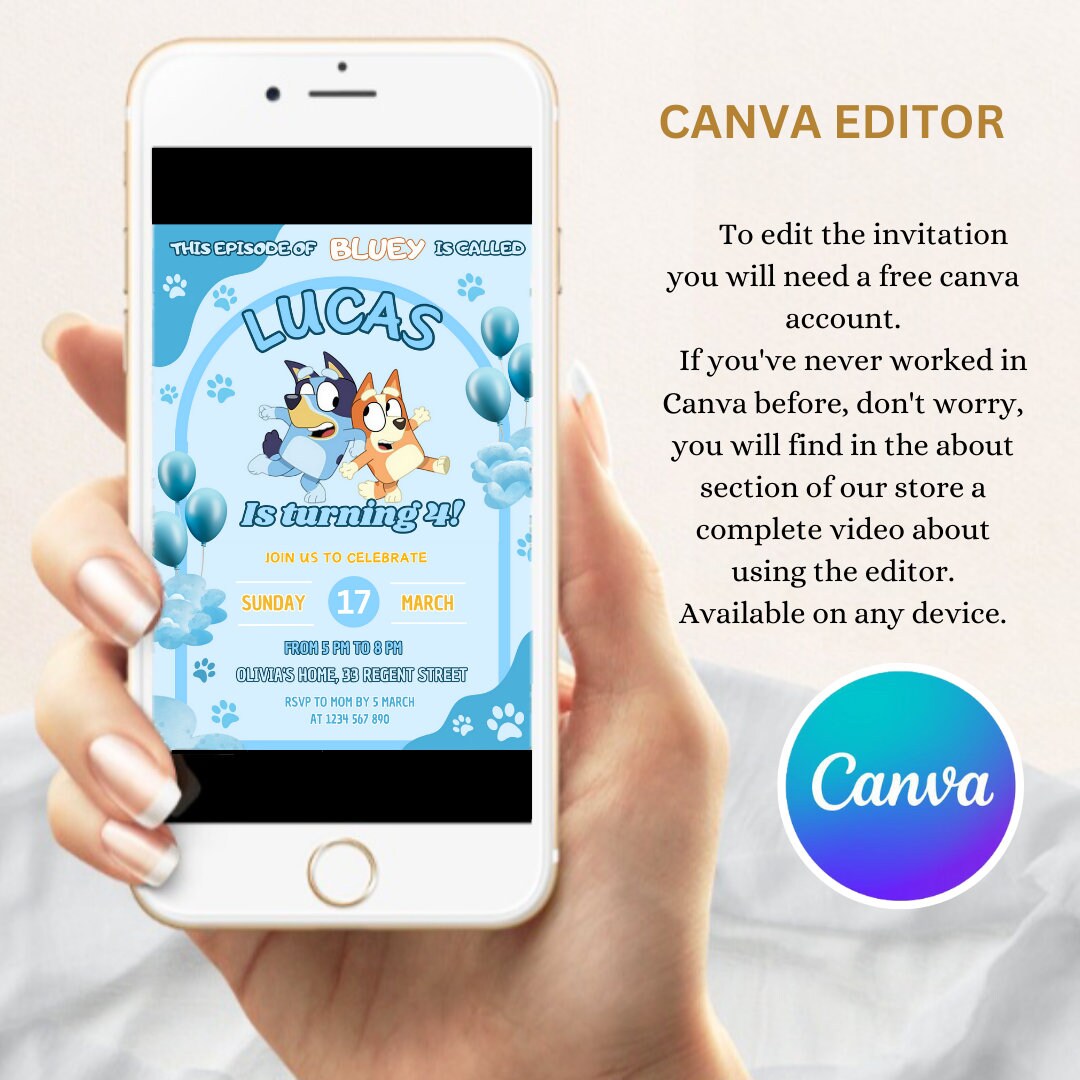 Bluey Birthday Invitation Boy Bluey Digital Invite Canva Bluey and ...