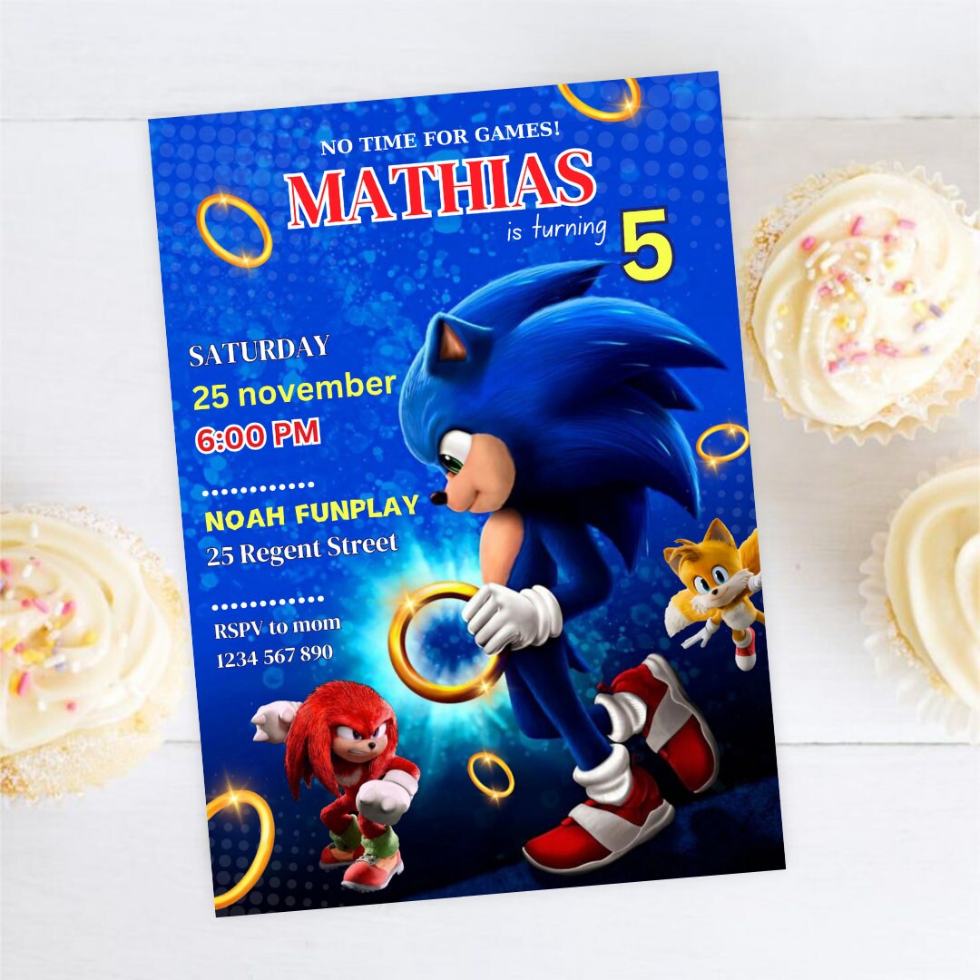 Sonic Invitation for Boy Editable Sonic the Hedgehog Birthday Invite ...