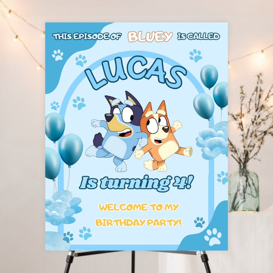 Editable Bluey Welcome Sign for Boy Blue Dog Birthday Sign Bluey ...