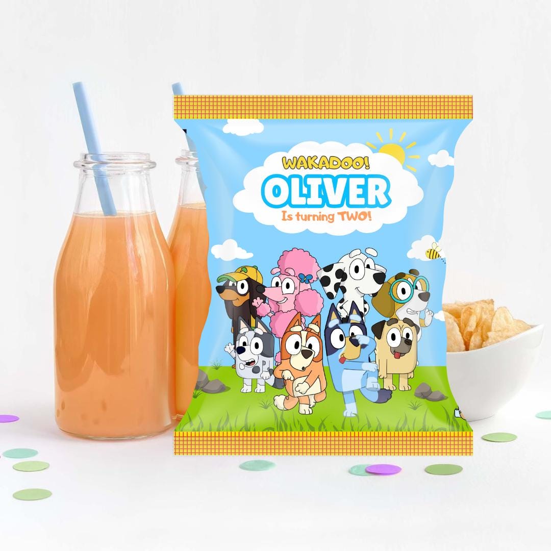 Bluey Chip Bag Label Boy Bluey and Bingo Party Favors Blue Dog Birthday ...