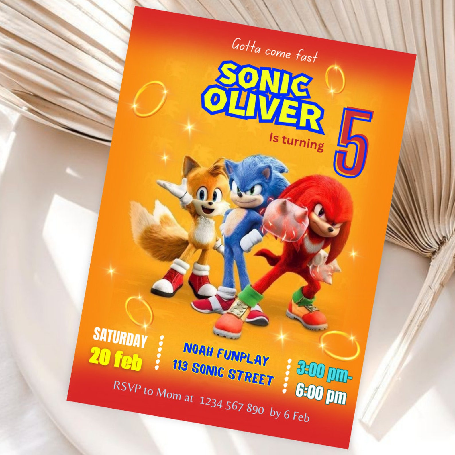 Sonic Invitation for Boy Editable Sonic the Hedgehog Birthday Invite ...